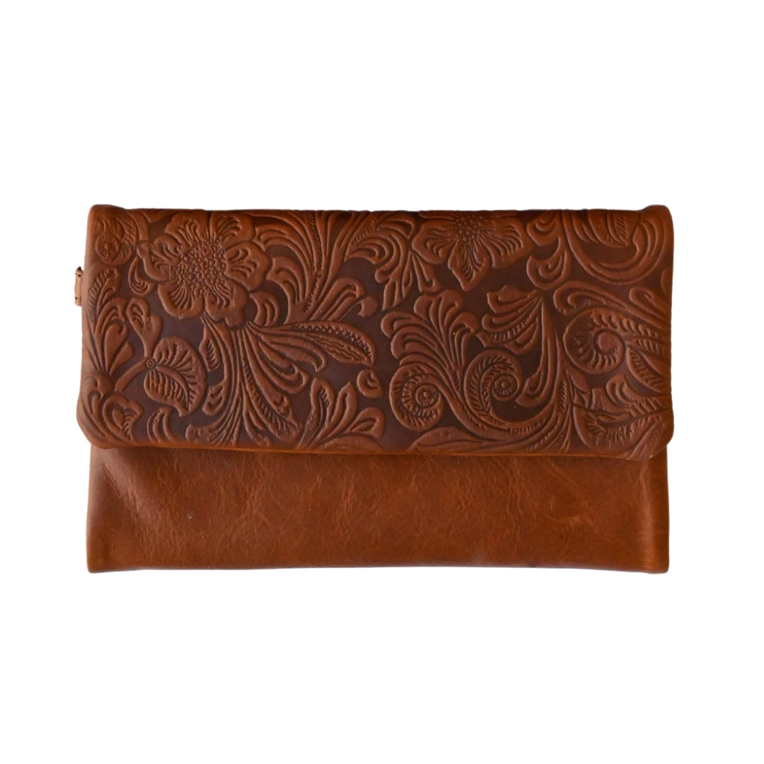 Floral Embossed Tri-Fold Soft Leather Purse | Hahndorf Leathersmith